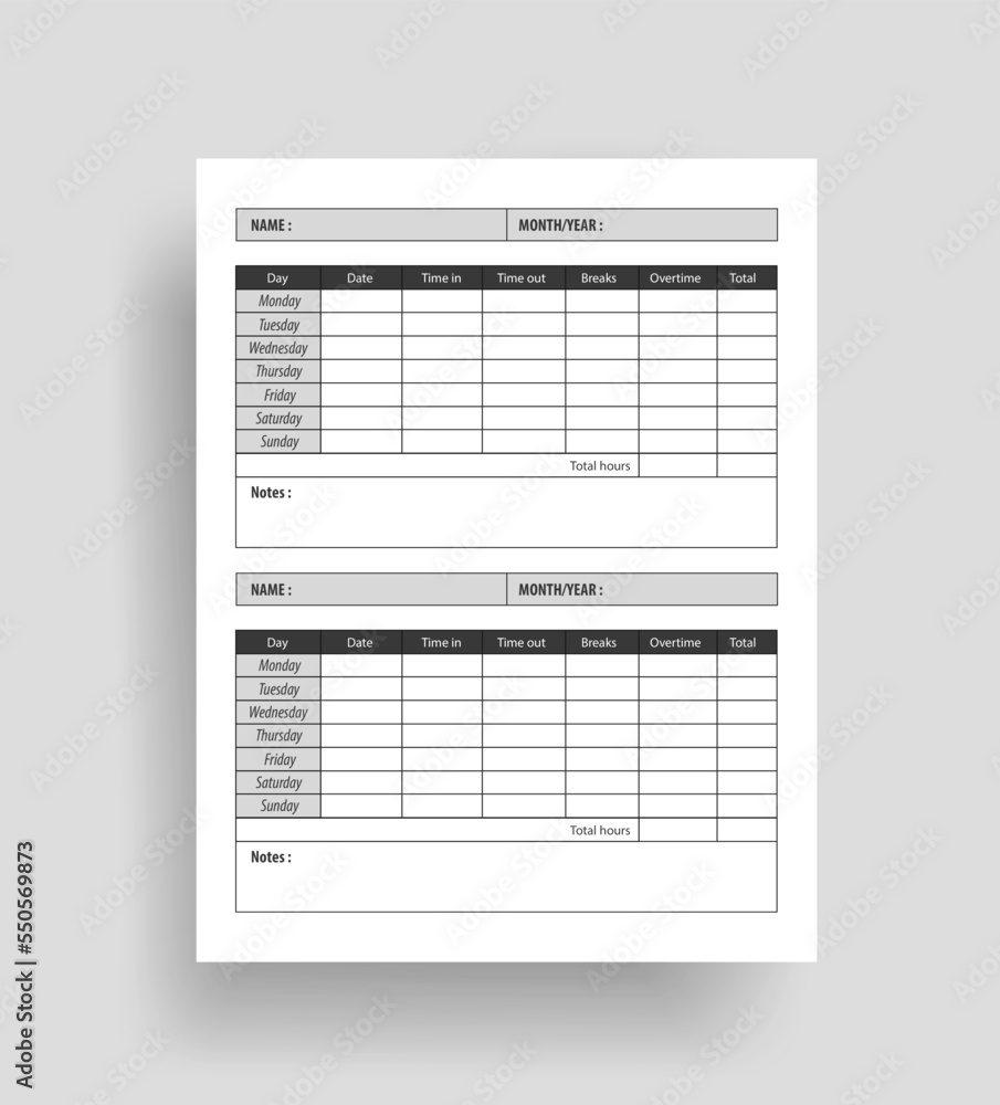 Weekly time sheet logbook low content kdp interior design Stock Vector ...