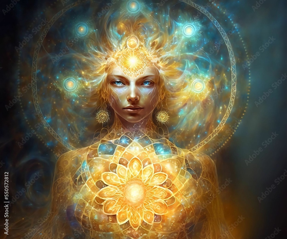 Drawing of woman in the middle of pure energy of spiritual design Stock ...