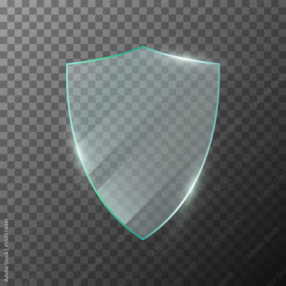 Glass shield on transparent background. Clear glossy acrylic plate with ...