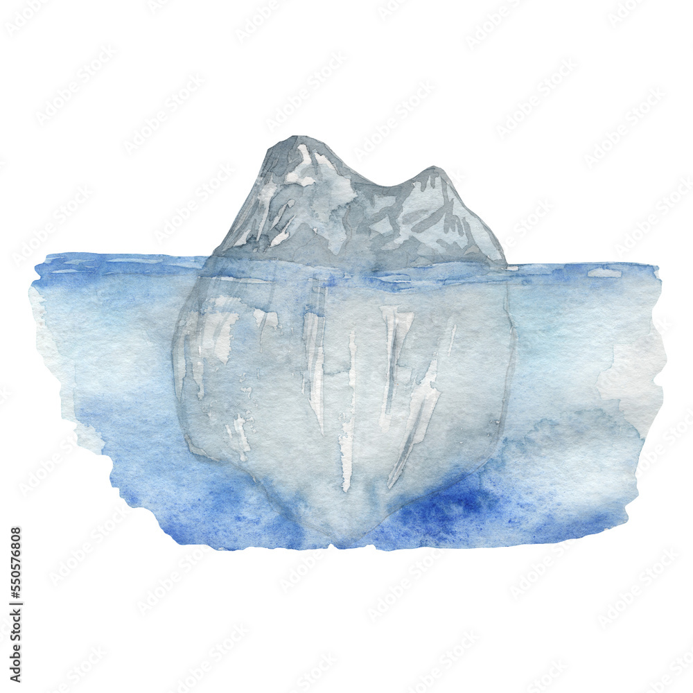Abstract landscape with iceberg. Watercolor hand drawn illustration ...
