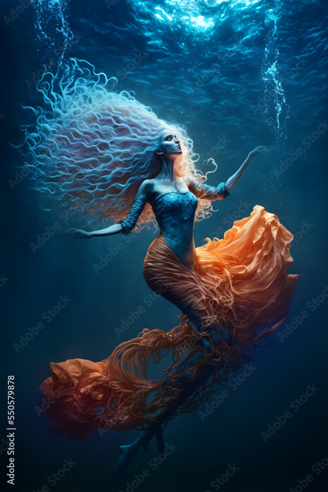 the magic ocean lady, beautiful young woman with torn dress and long ...