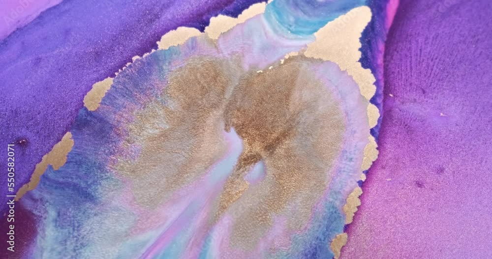 Abstract paint spreads vagina concept. Gold blue pink ink in motion ...