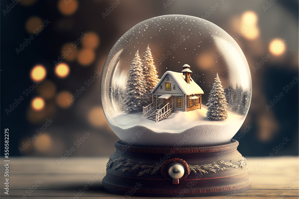 snow globe with winter village scene Stock Illustration | Adobe Stock