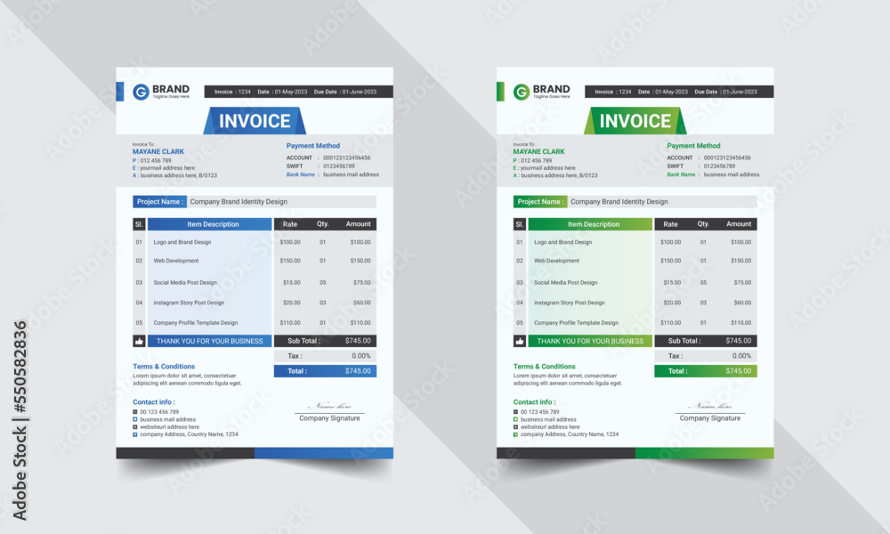 Invoice template design, Invoicing quotes, money bills, price invoices ...