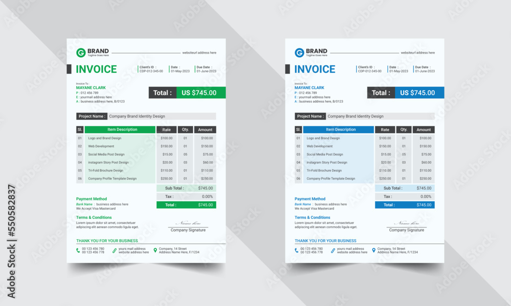 Invoice template design, Invoicing quotes, money bills, price invoices ...