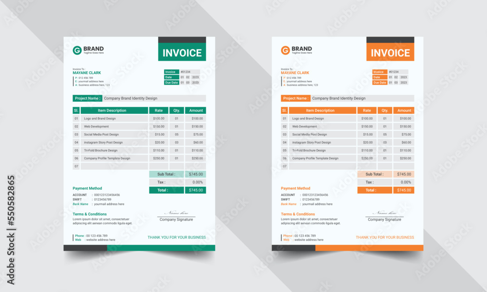 Invoice template design, Invoicing quotes, money bills, price invoices ...