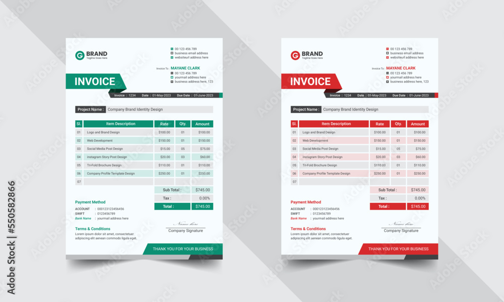 Vetor de Invoice template design, Invoicing quotes, money bills, price ...