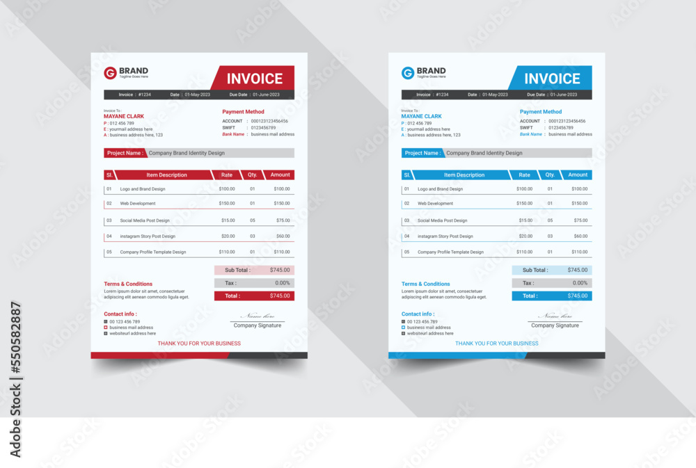 Invoice template design, Invoicing quotes, money bills, price invoices ...