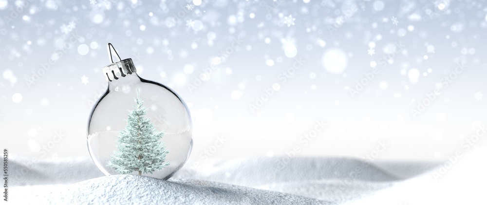 Christbaum in einer Weihnachtskugel im Schnee Stock Illustration ...