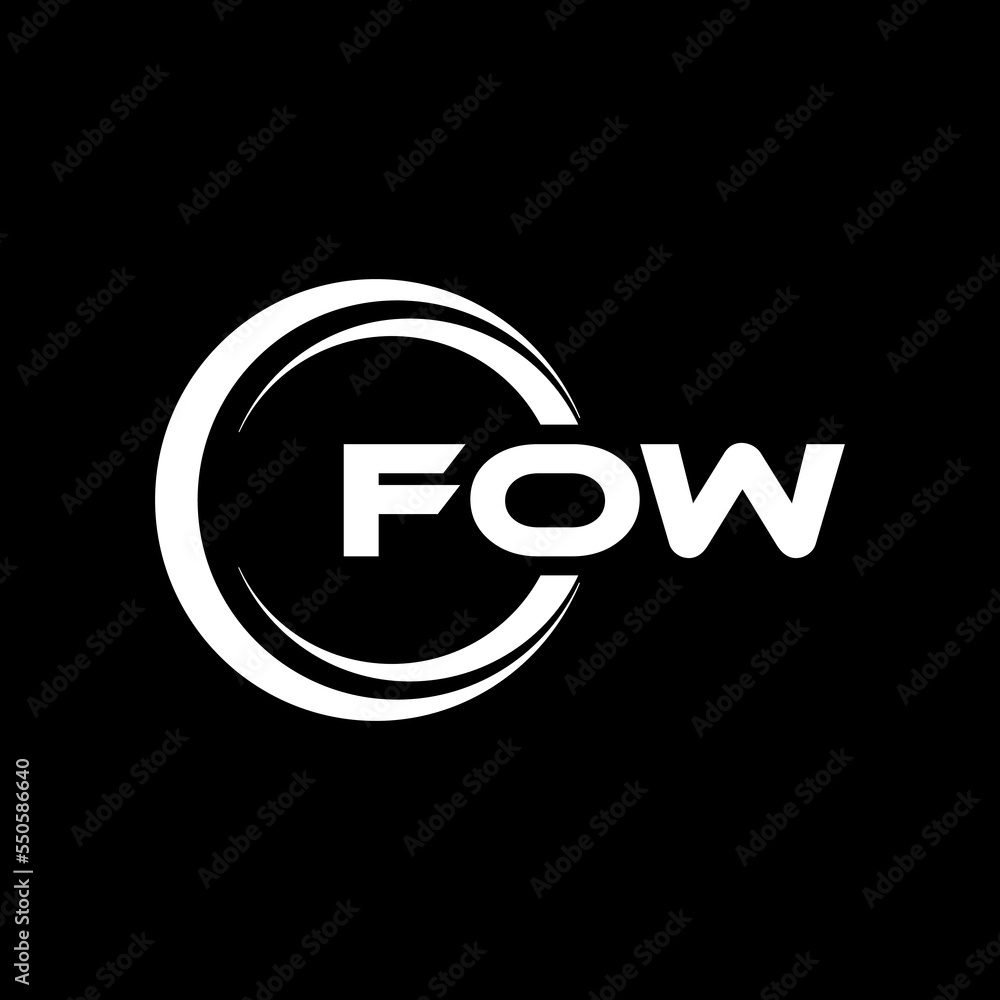 FOW letter logo design with black background in illustrator, cube logo ...