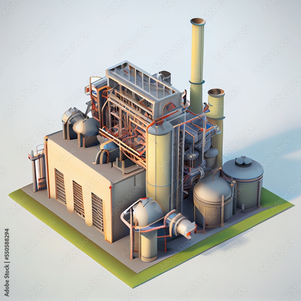 Cartoon power plant isometric diorama isolated on white background. Ai ...