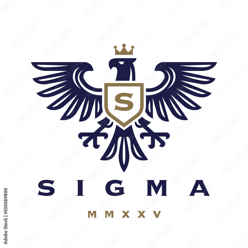 Eagle insignia logo. Heraldic monogram falcon icon. Heraldry bird ...