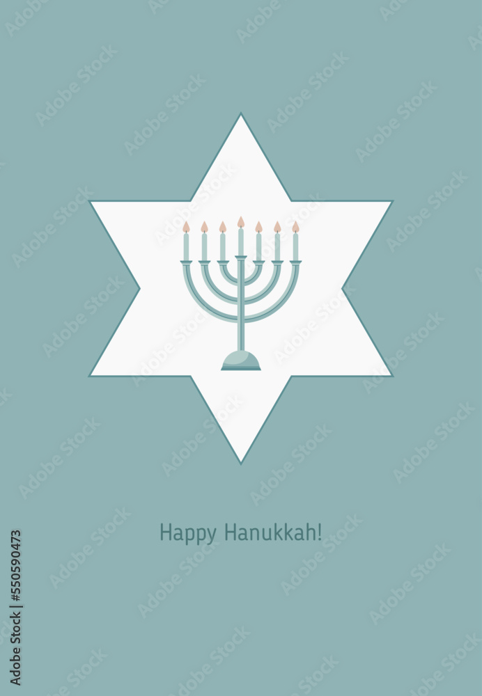 Greeting card with Jewish star of David and Menorah. Pastel colors ...