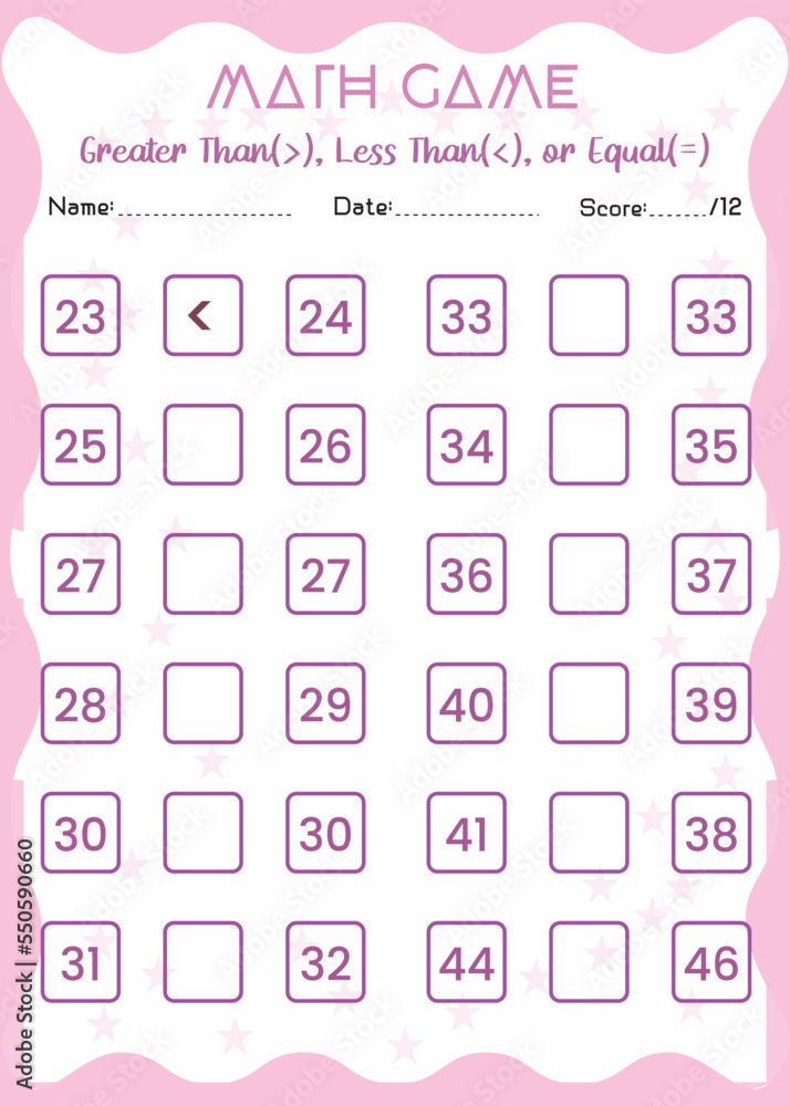 Comparing numbers worksheet. Easy worksheet, math game for children in ...