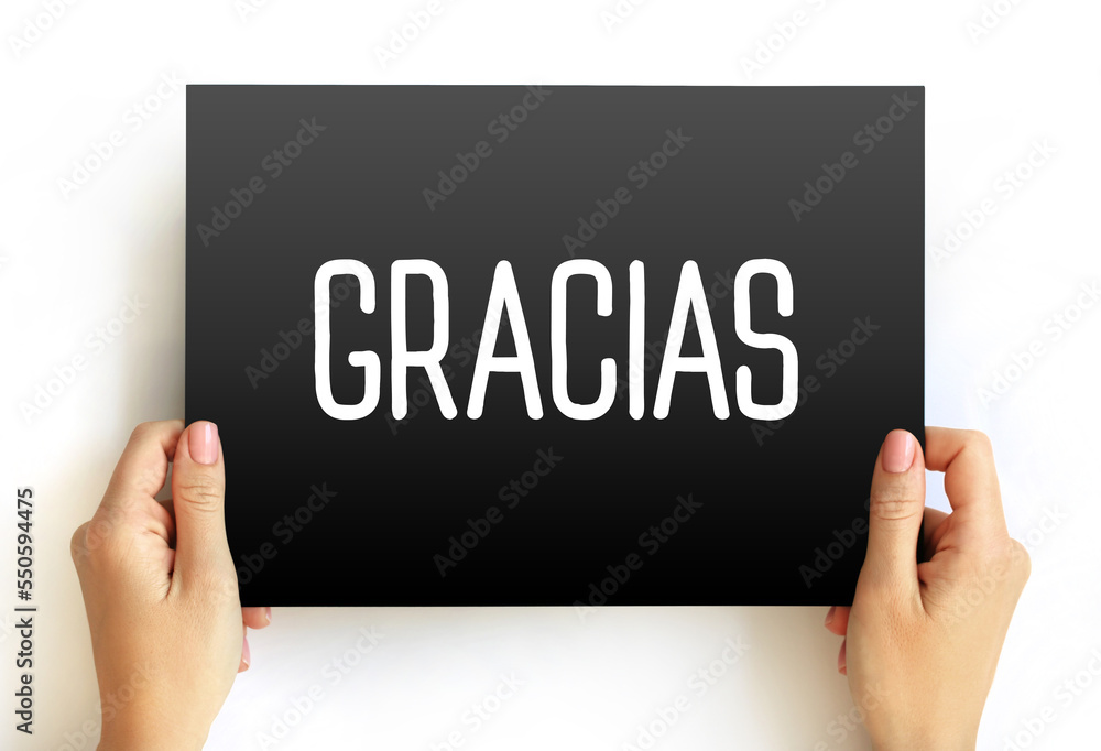 Gracias (thank you in spanish) text on card, concept background Stock ...