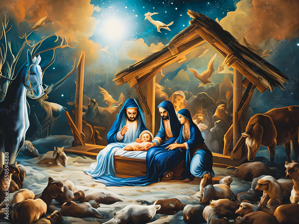 Artistic concept illustration of a Christmas Manger scene Stock ...