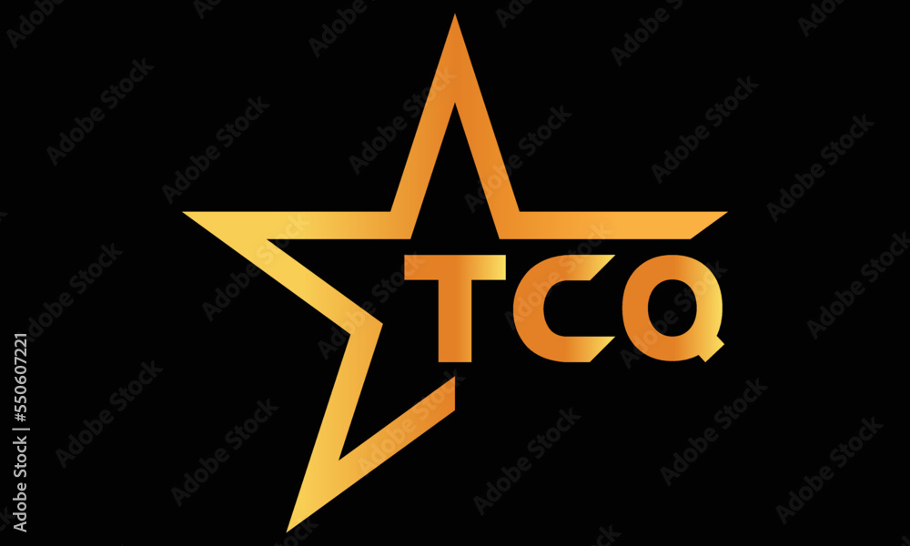 TCQ golden luxury star icon three letter logo design vector template ...