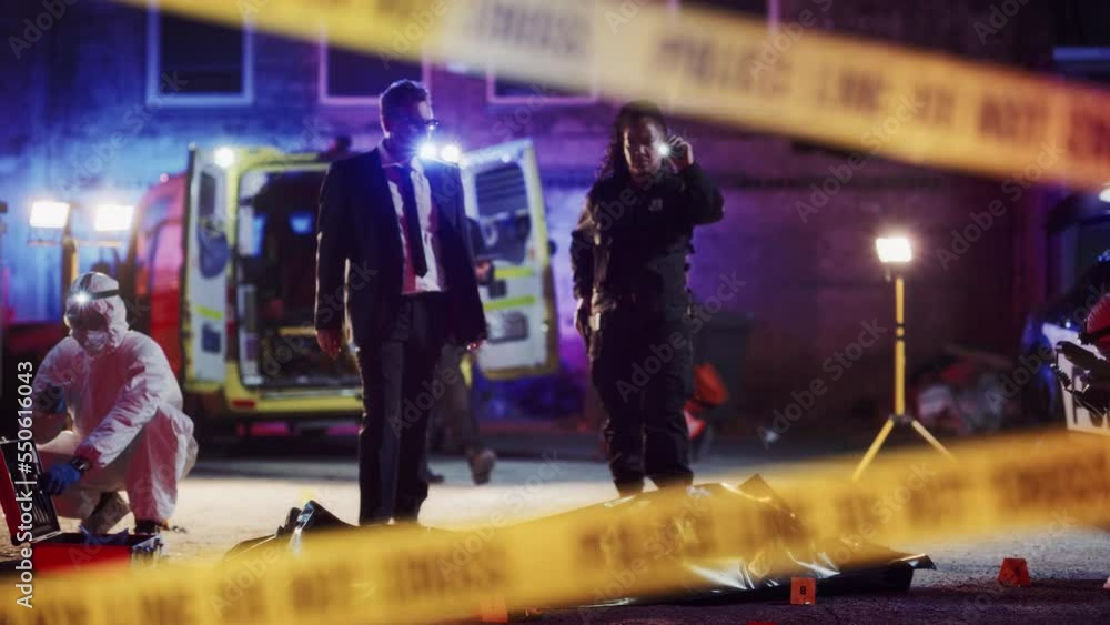 Female Police Officer and Male Investigator Working as a Team on ...