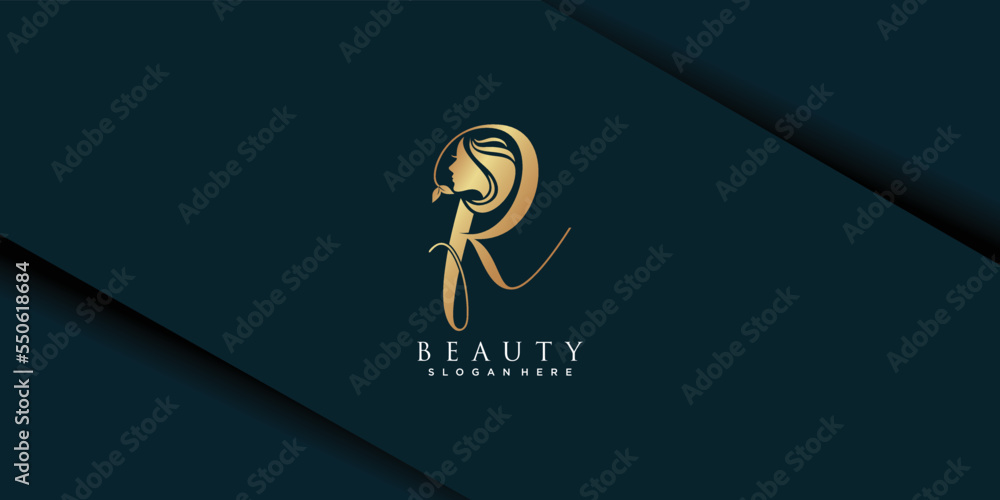 Beauty woman logo with letter r concept premium vector Stock Vector ...