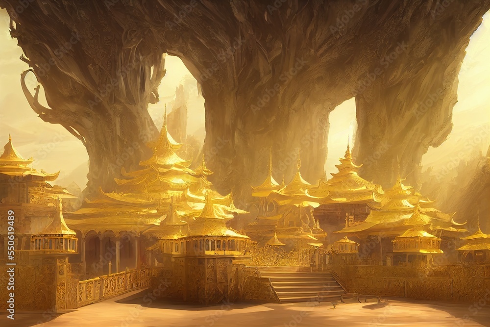 Golden Palace. Golden City. Castle Interior. Fiction Backdrop. Children ...