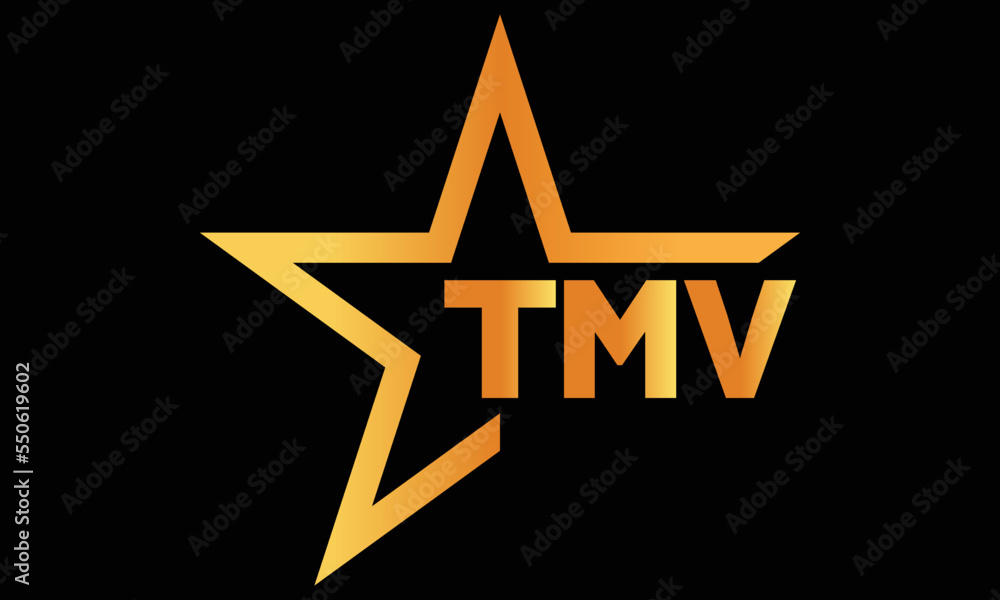 TMV golden luxury star icon three letter logo design vector template ...