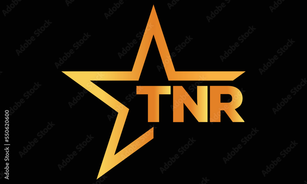 TNR golden luxury star icon three letter logo design vector template ...
