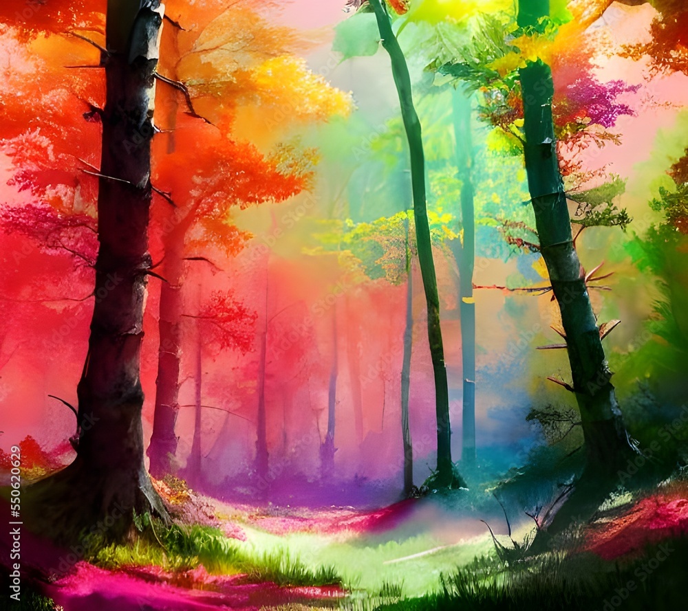 In this painting, a wild and vibrant forest is pictured. The leaves of ...