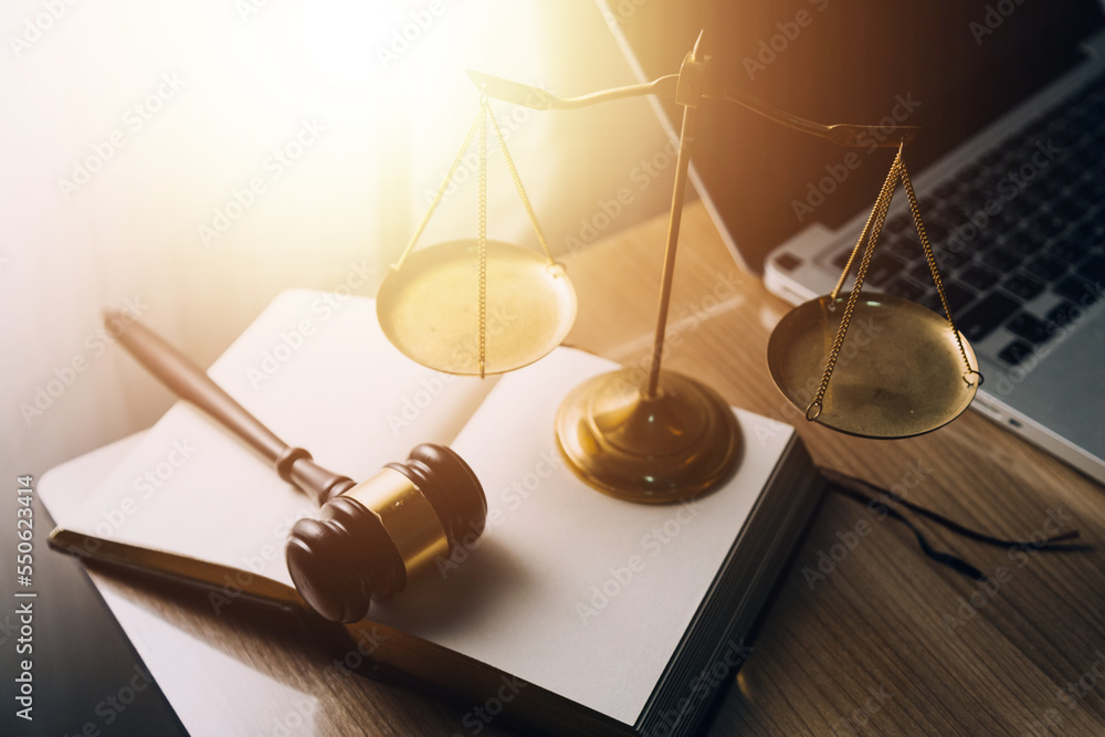 Justice and law concept.Male judge in a courtroom with the gavel ...