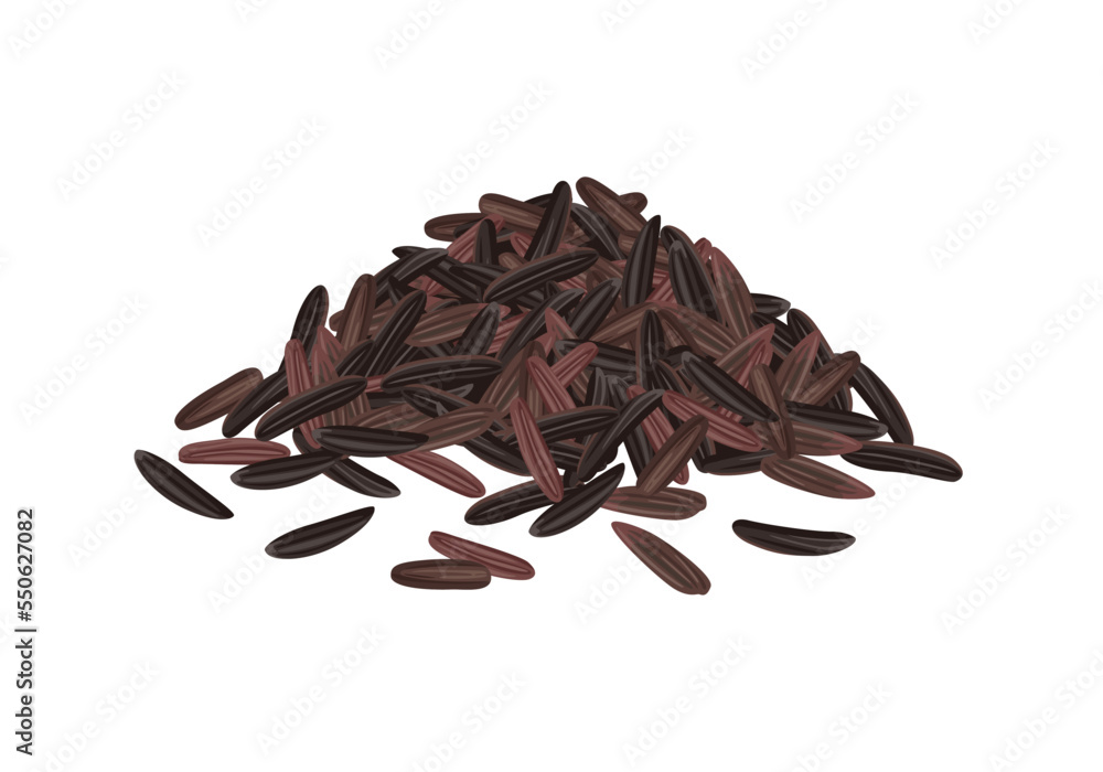 Dark wild rice heap isolated on white. Vector cartoon illustration of ...