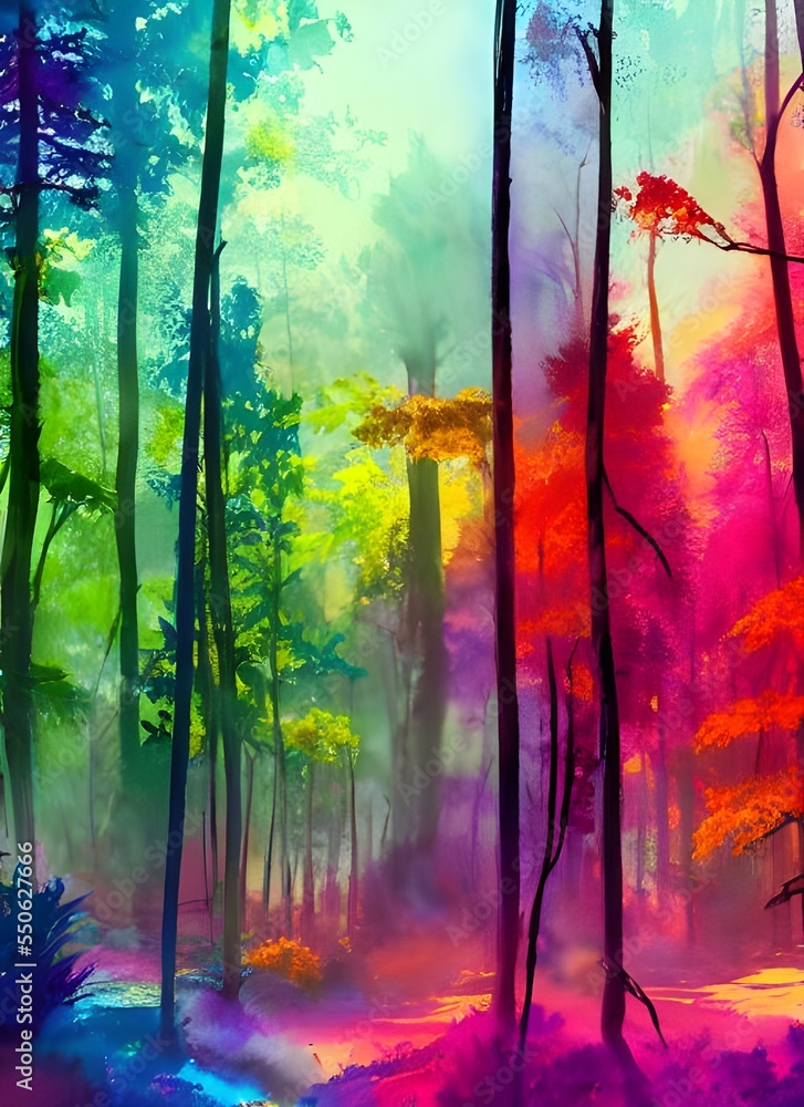 The colors in the forest watercolor are so bright and vibrant that they ...