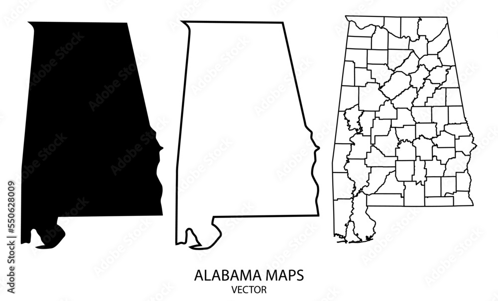 Alabama State Map black blank and outline state USA. Vector ...