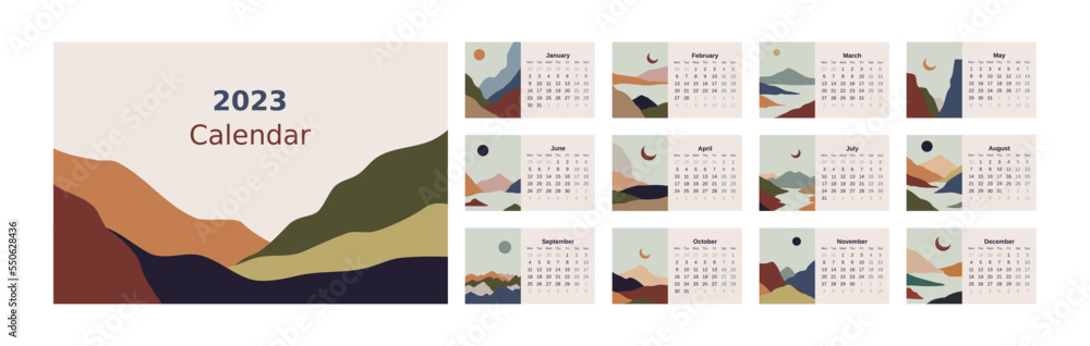 2023 calendar with abstract style. Abstract 2023 calendar design ...