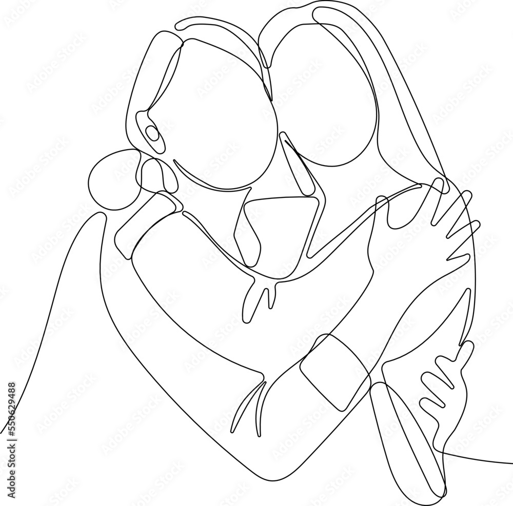 one line drawing of hugging couple vector minimalism. Single hand drawn ...