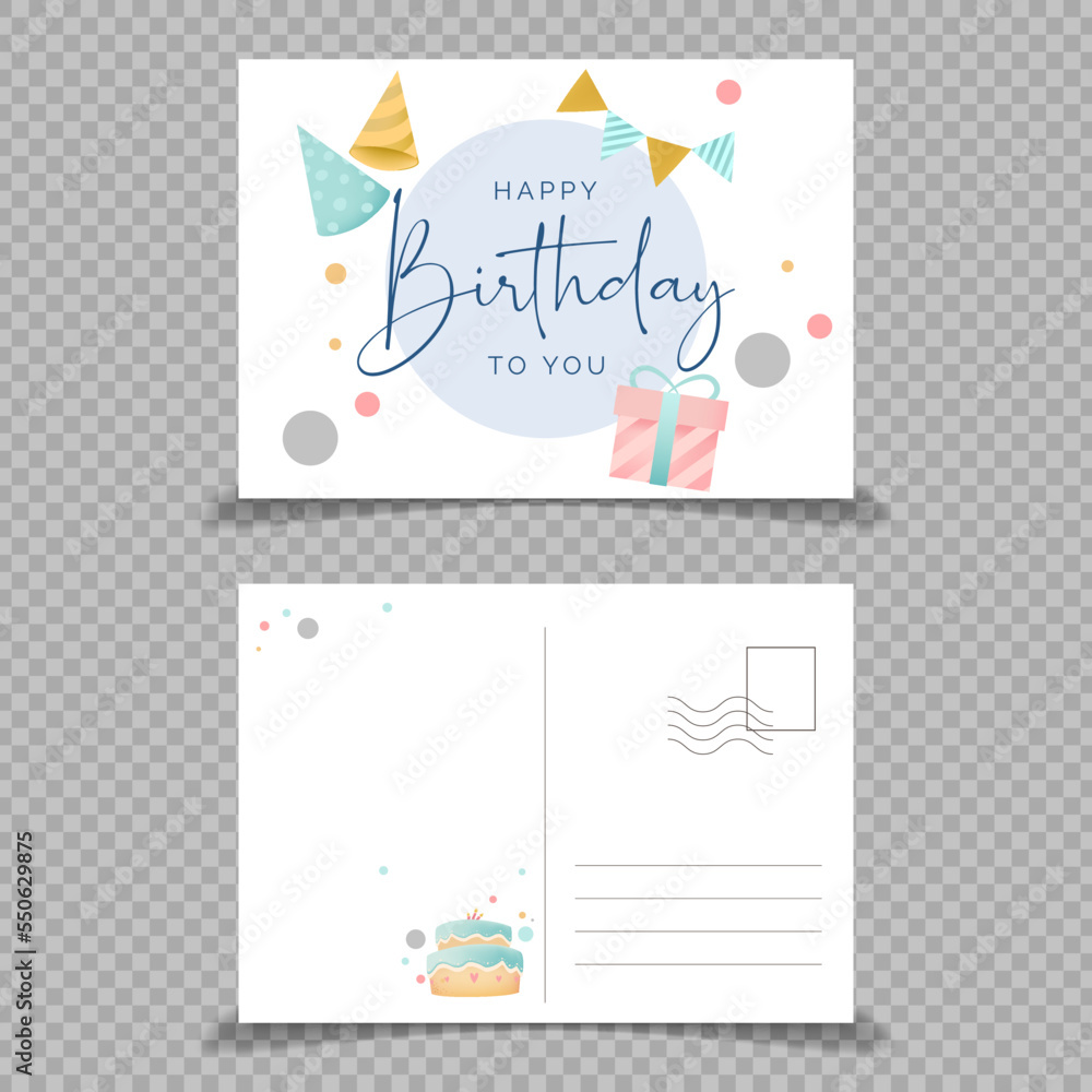 Vector colorful cute happy birthday greeting card postcard template ...