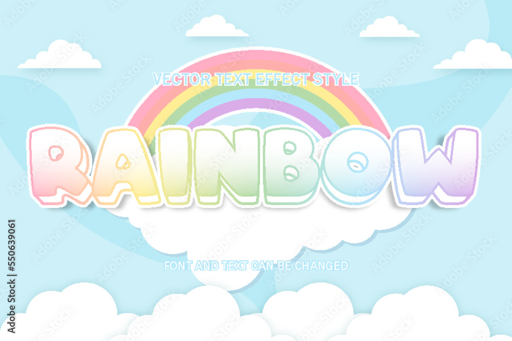 rainbow lettering 3d editable text effect font style template cute ...