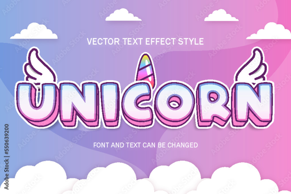 unicorn fantasy lettering 3d editable text effect font style template ...