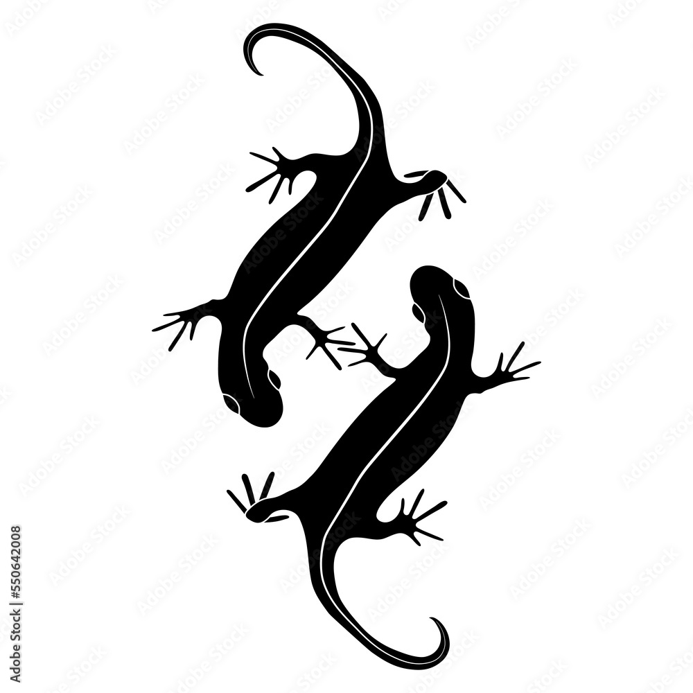 Set of lizards reptile gecko black silhouette vector illustration ...
