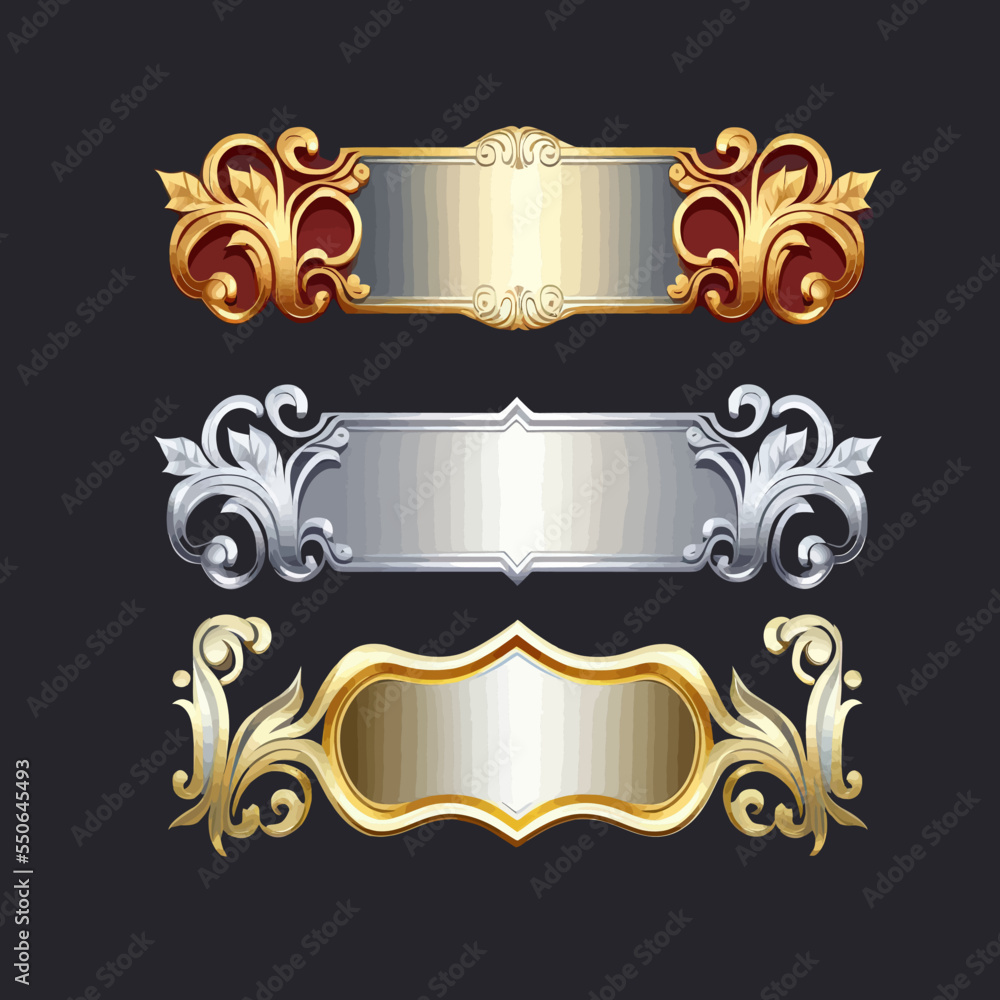 Game silver and gold ranking frames in medieval style. A beautiful ...