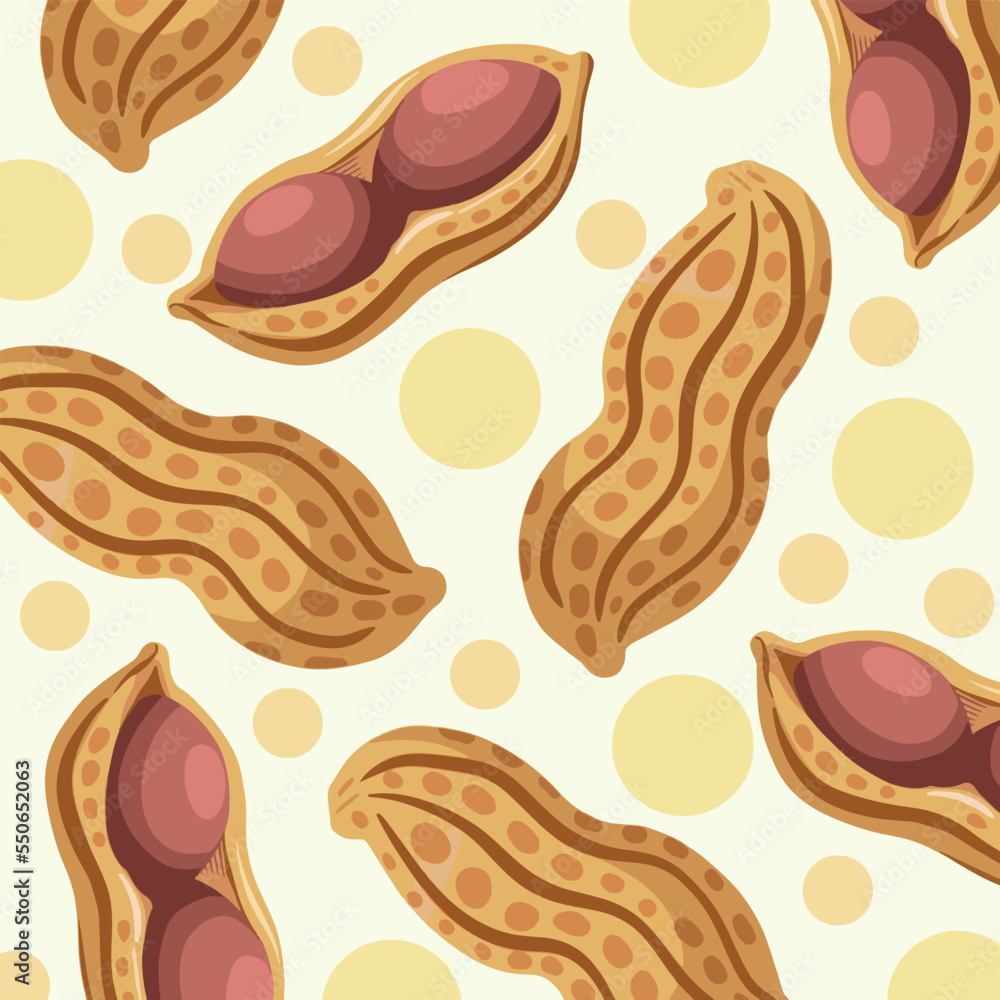 Whole and opened raw salty roasted peanuts pattern vector illustration ...