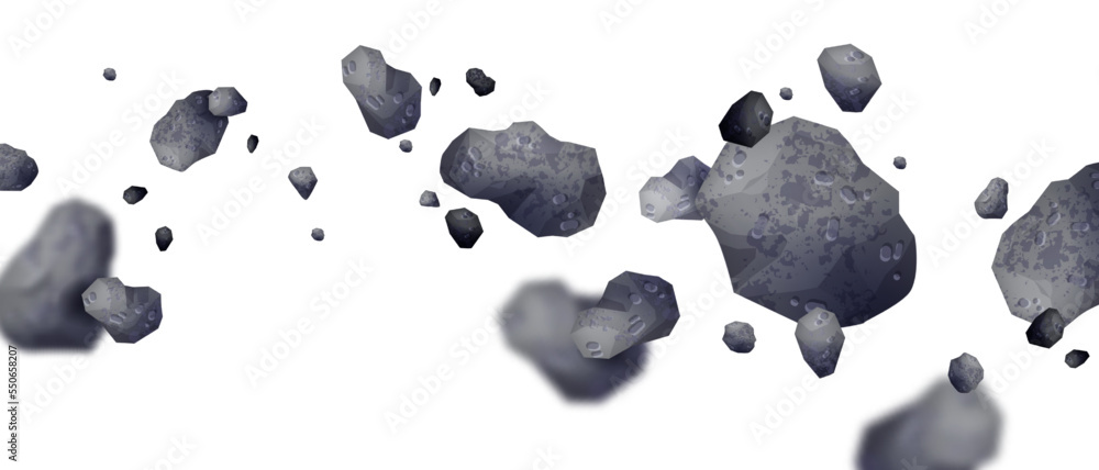 3D asteroid set, cosmos game meteorite clipart, vector space coal kit ...