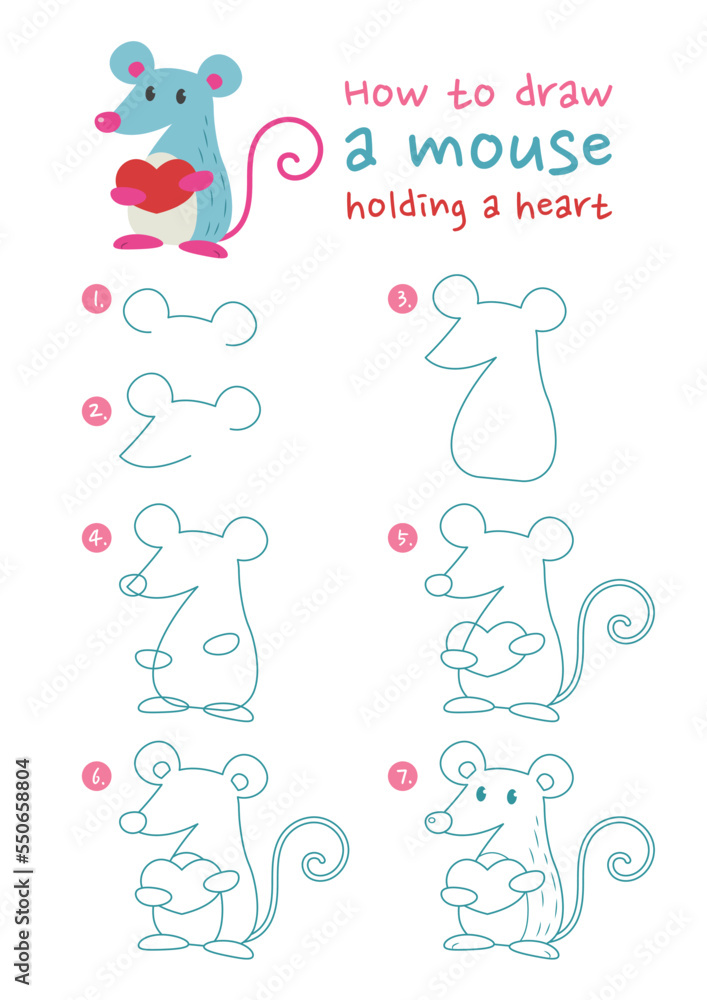 How to draw a mouse holding heart vector illustration. Draw rat in love ...