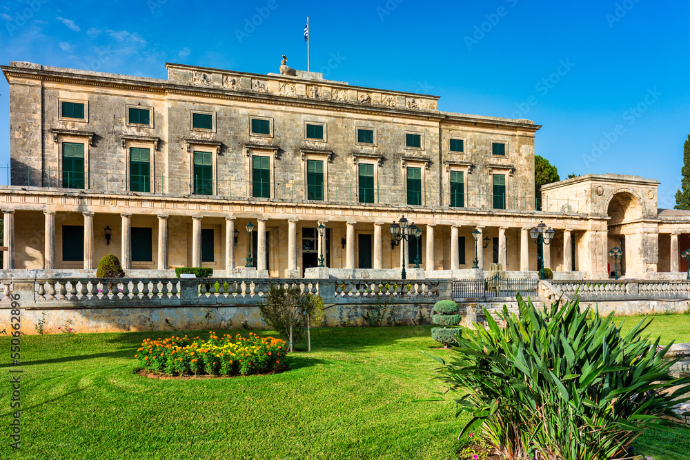 Museum of Asian Art. Colorful morning cityscape of Corfu Town, capital ...