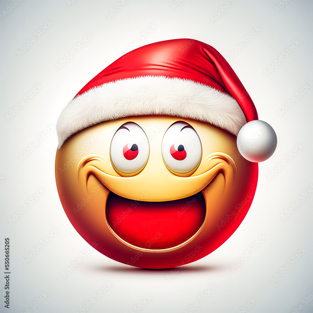 Christmas emoji with a smiley Christmas face wearing a Santa hat ...