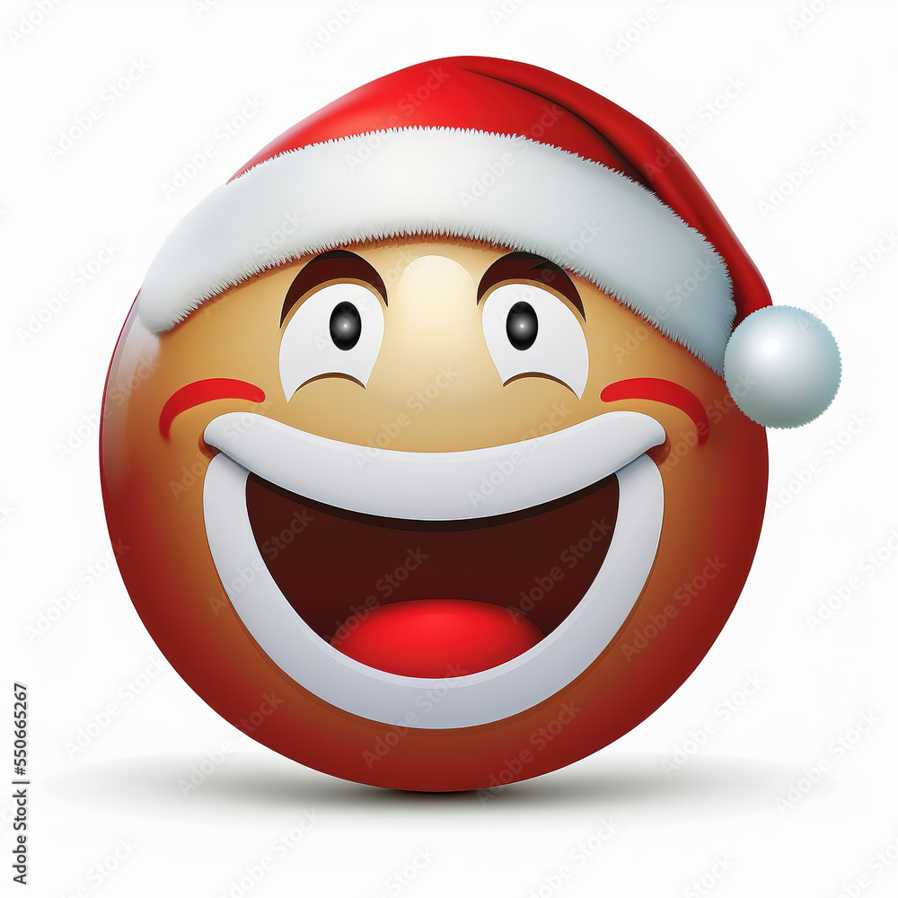 Christmas emoji with a smiley Christmas face wearing a Santa hat ...