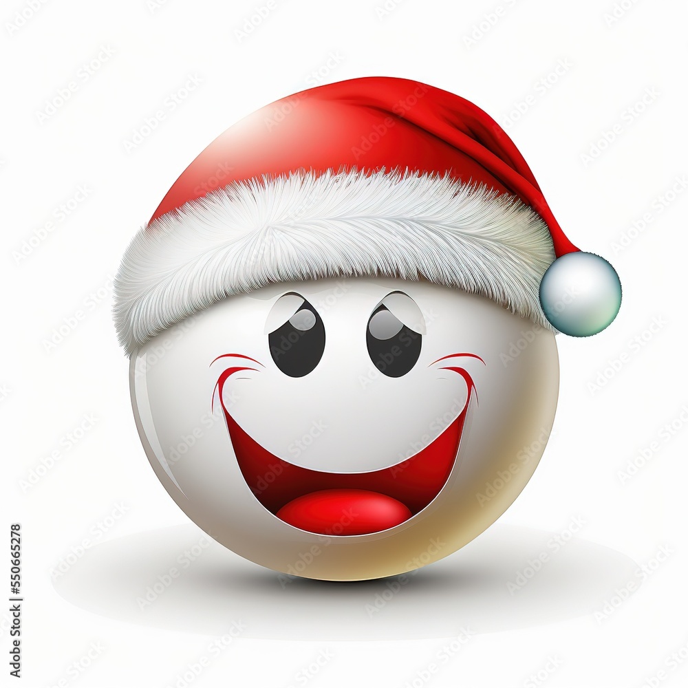 Christmas emoji with a smiley Christmas face wearing a Santa hat ...