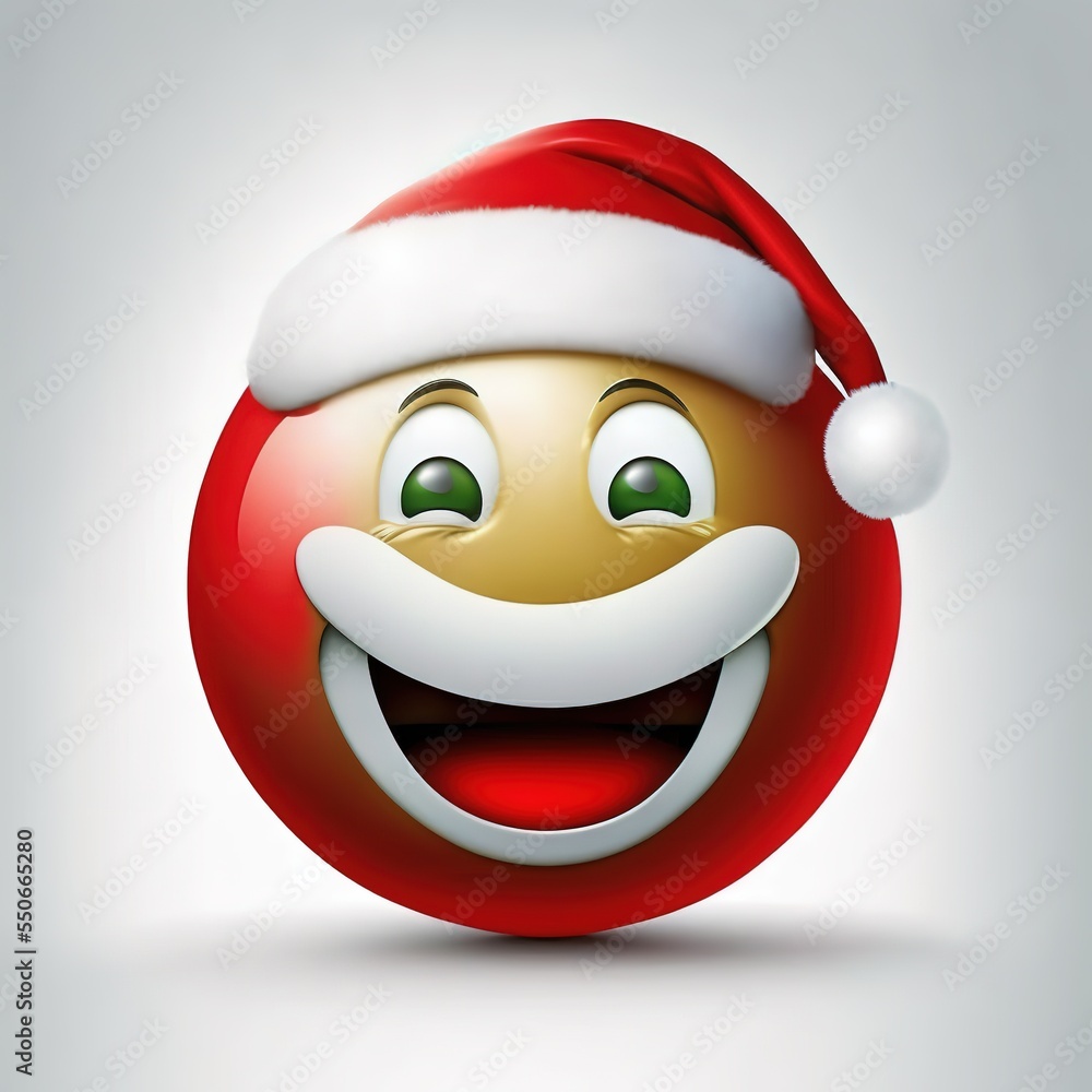 Christmas emoji with a smiley Christmas face wearing a Santa hat ...