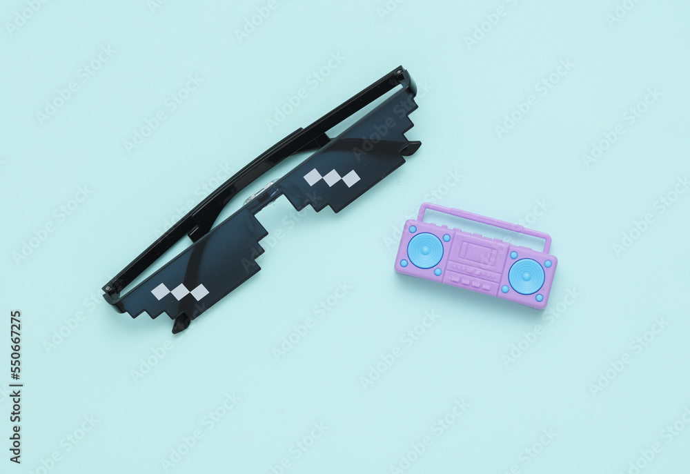 8 bit pixel sunglasses with boombox audio tape recorder Stock Photo ...