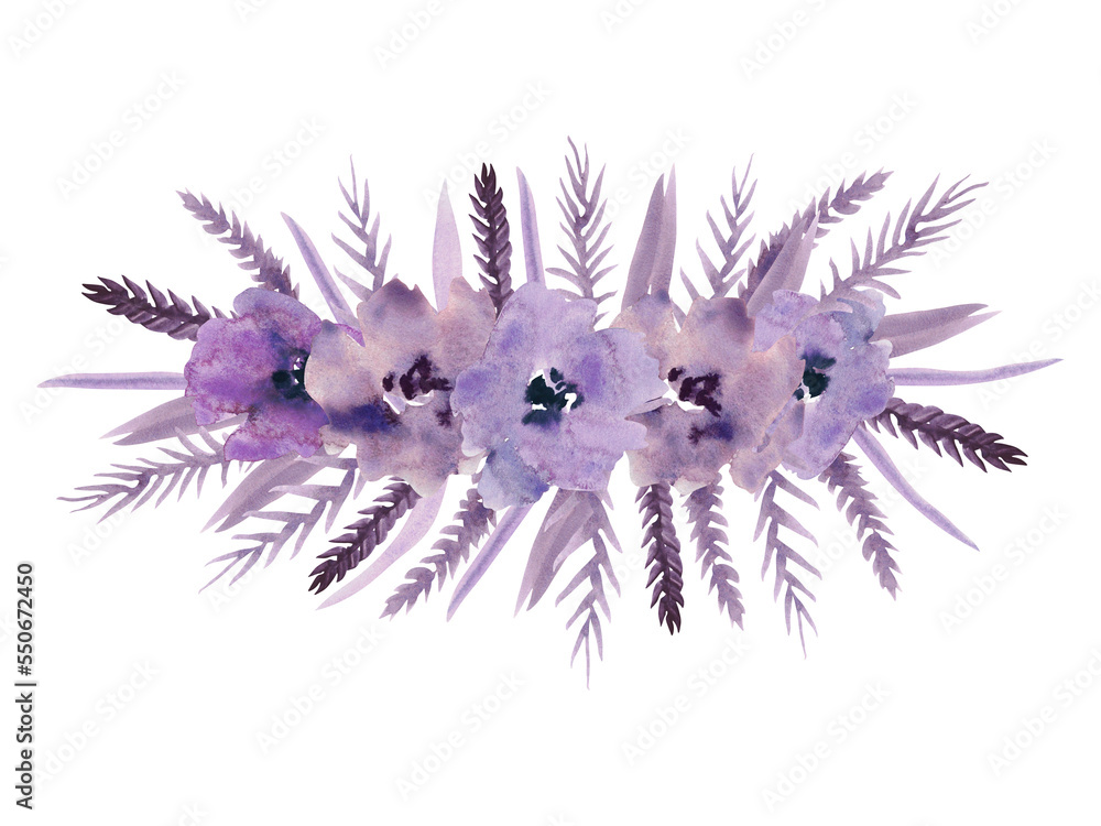 Watercolor purple flowers clipart. Floral clip art. Handmade ...