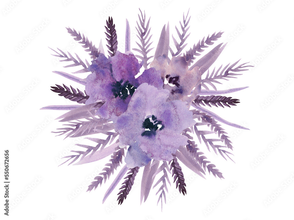 Watercolor purple flowers clipart. Floral clip art. Handmade ...