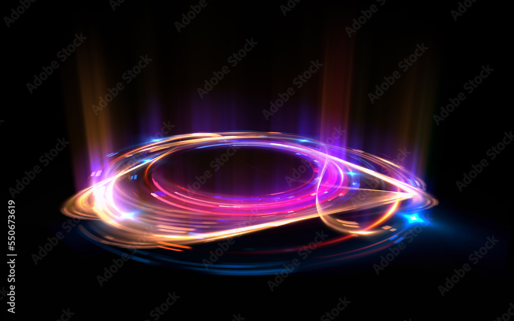 Glow swirl light effect. Circular lens flare. Abstract rotational lines ...